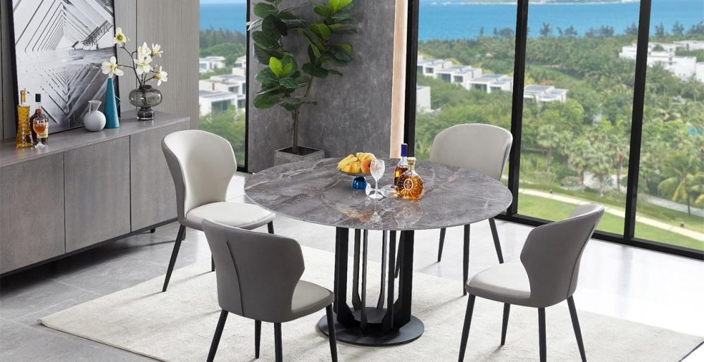 COMEDOR REDONDO H1675 CLOUD GRAY + 4 SILLAS H0396 - Furniture City